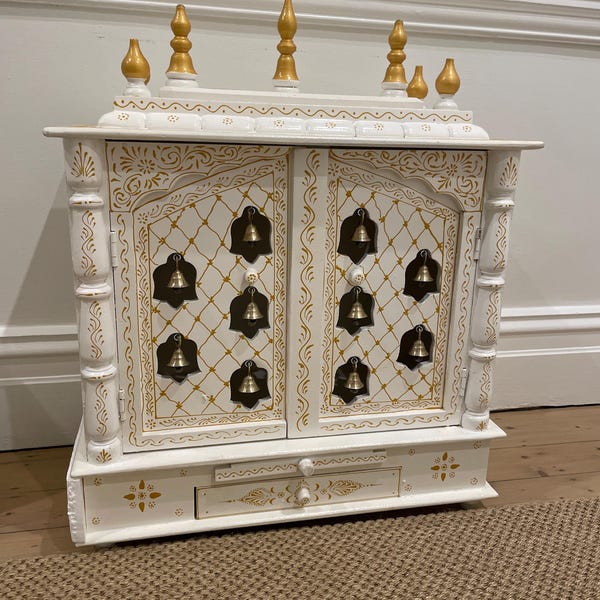 Wooden Temple Mandir, Gold Likayi, Handcrafted Hindu Pooja Ghar Mandap ...