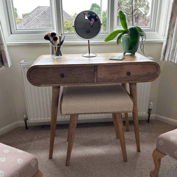 Boucle Dressing Table and Bench Set 3 Drawers and Foldable Mirror Solid ...