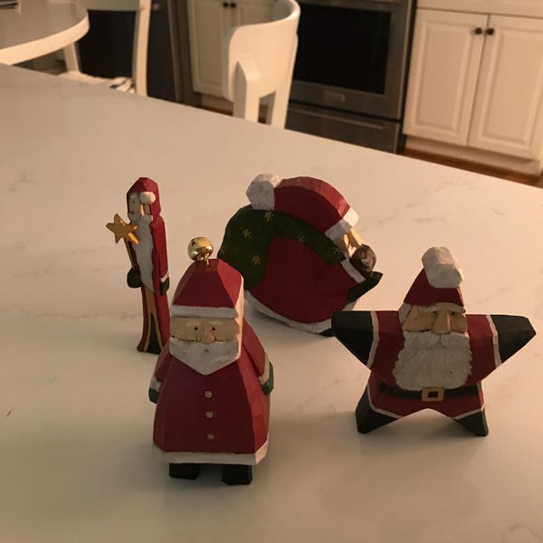 Hand Carved Wooden Folk Art Triangle Santa Claus Figure - Etsy