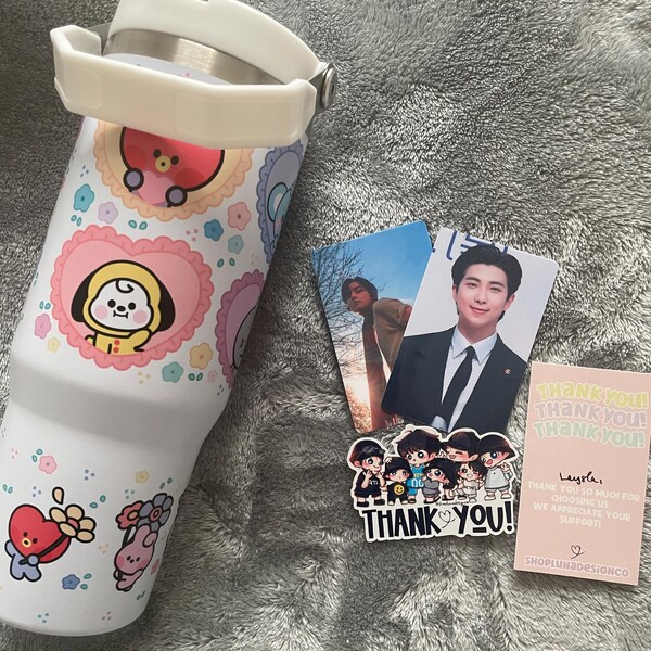 30 Oz Kpop Friends Floral Flip Straw Matte Stainless Steel Tumbler ...