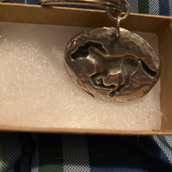 Running Horse Key Chain, Mustang Key Ring, Hammered Pewter, Hand Cast ...