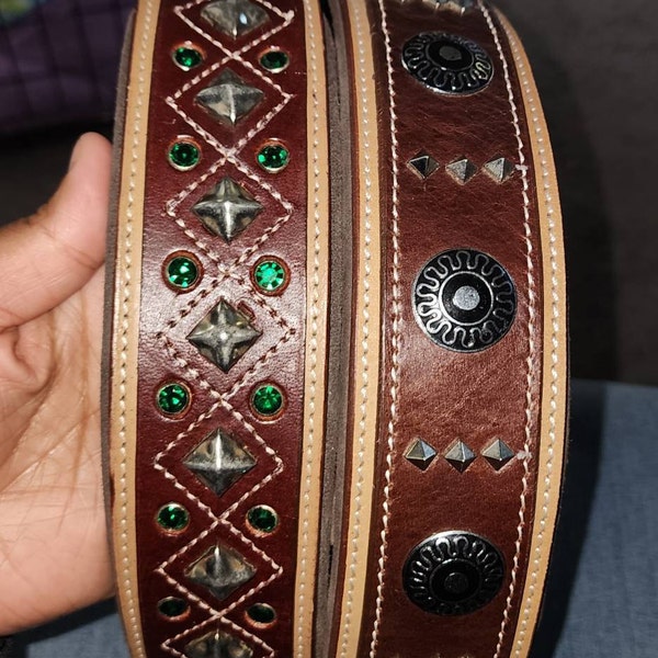 Blazingpaws Mariner 2 Inch Wide Thick Western Leather Dog Collar for ...