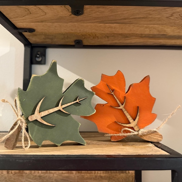 Wood Fall Leaves Rustic Maple Leaf Thanksgiving Decor Orange Gold Green ...