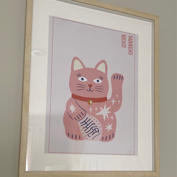 Lucky Cat Print, Maneki Neko Wall Art, Quirky Illustration, Gallery ...