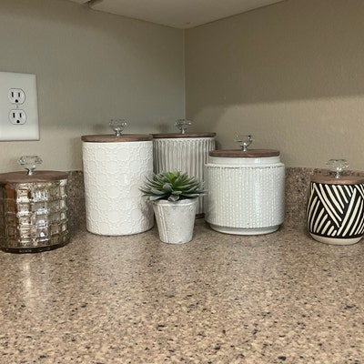 Kitchen Canister Set / Clear Glass Containers / Mixed Textures and ...