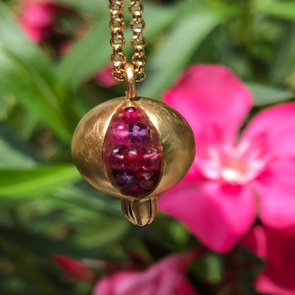 Pomegranate Gold Necklace - Small 18k Gold Pomegranate Pendant W Ruby ...