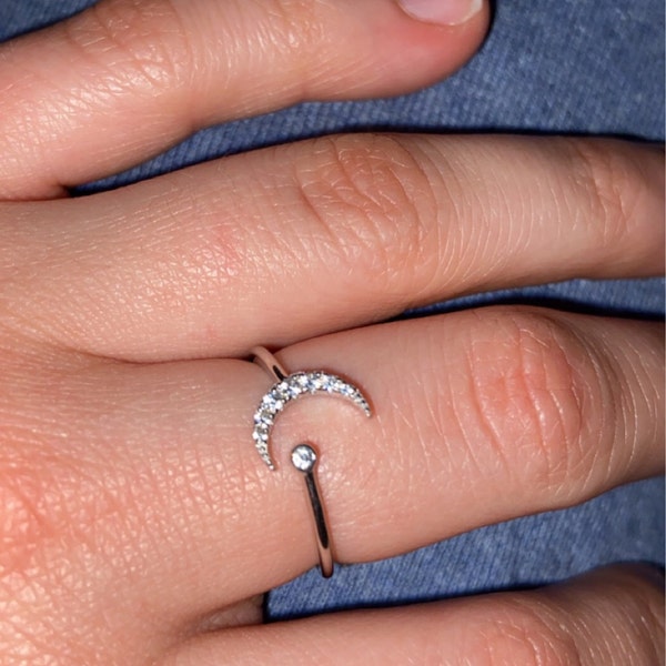 Crescent Moon Ring, Dainty Moon Ring, Adjustable Ring, Minimalist Moon ...