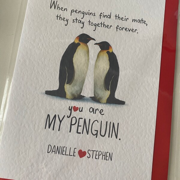 Penguin Valentines Card / Personalised Romantic Valentine's Day Card ...