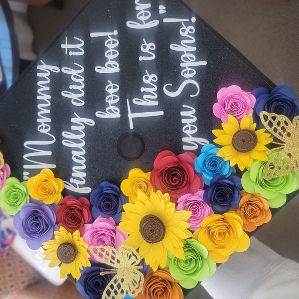 Graduation Cap Topper With 3D Sunflowers and Butterflies | Graduation ...