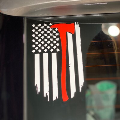 Firemans Axe, Thin Red Line, American Flag, Vinyl Car Decal, Support ...