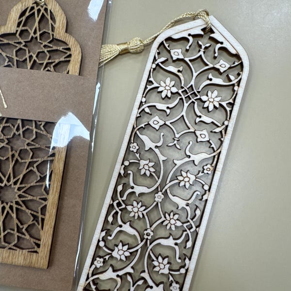Mosque Dome Wooden Bookmark: Islamic Geometric Art With Gold Tassel - Etsy