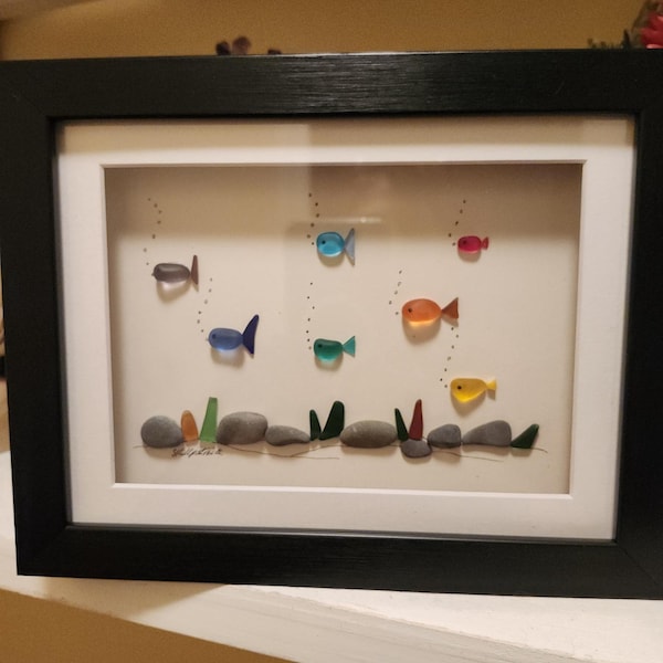 Sea Glass Art - Rainbow Fish - Seaglass Picture - Framed Handmade ...