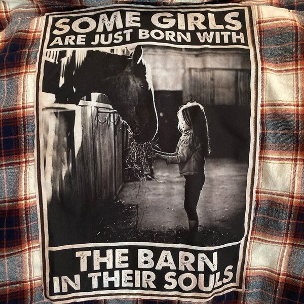 Horse Flannel Shirt, Bleached Flannel Shirt With Back Patch, Horse ...