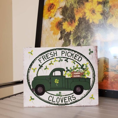 Fresh Picked Clovers Vintage Truck Wooden Block Sign St. - Etsy