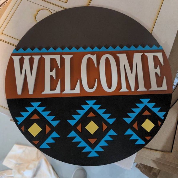 Welcome Southwest Pattern Sign, Digital Download, Round Door Hanger Svg ...