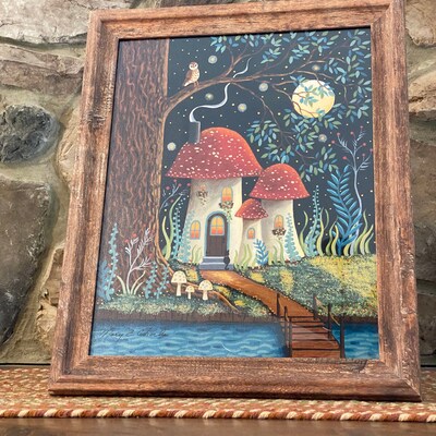 8x10 Toadstool Cottage Folk Art Print by Mary Charles - Etsy