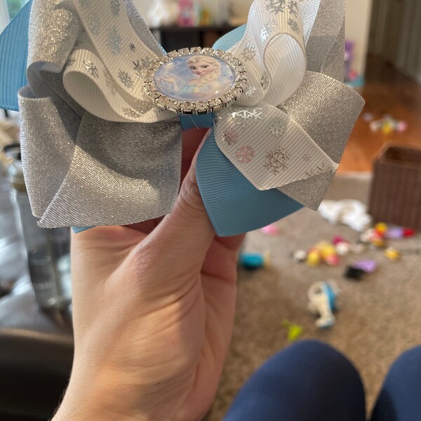 Elsa Hair Bow Frozen Hair Bow Light Blue and Silver Elsa Bow Disney ...