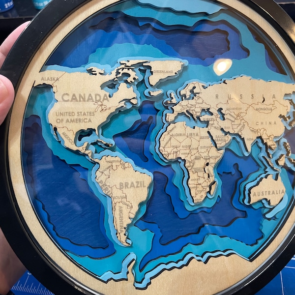 6 Layer 3D Map of the World, Multi -layer Panel,laser Cut File. 3D Wood ...