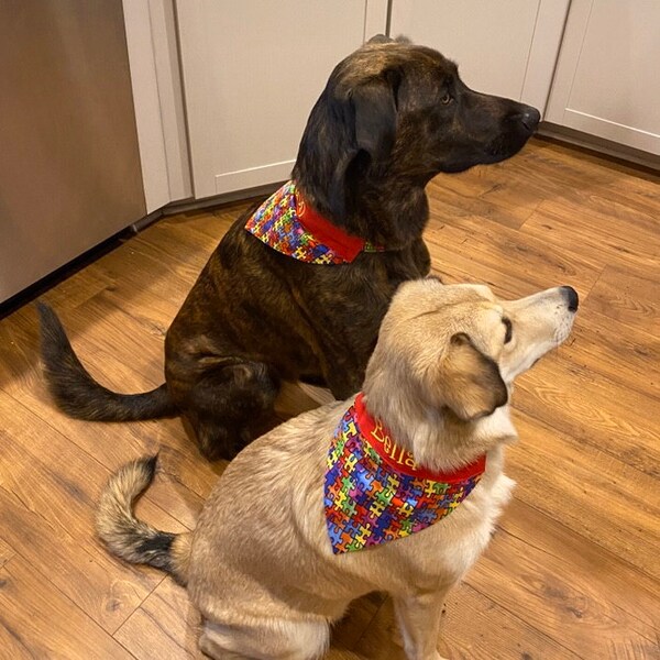 Personalized Autism Awareness Bandana, Puzzle Dog Collar Scarf, Pet ...