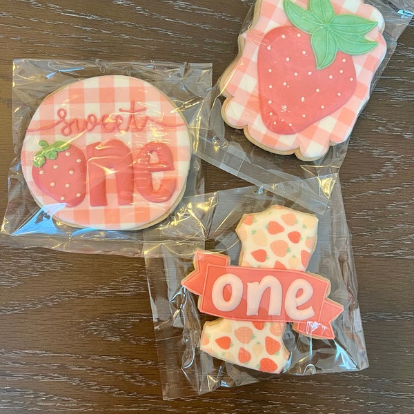 Sweet One Berry First Strawberry Birthday Cookies - Etsy