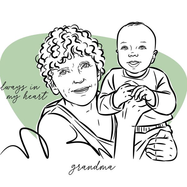 Grandma Portrait From Photo — Custom Line Art Nana Gift, Memorial ...