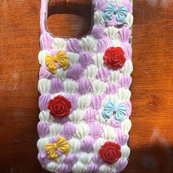Handmade Blue Decoden Phone Case - Cute Custom Whipped Cream Design for ...