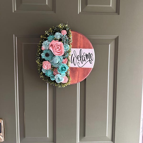 Personalized Wood Flower Door Sign With Name Handcrafted Welcome Sign ...