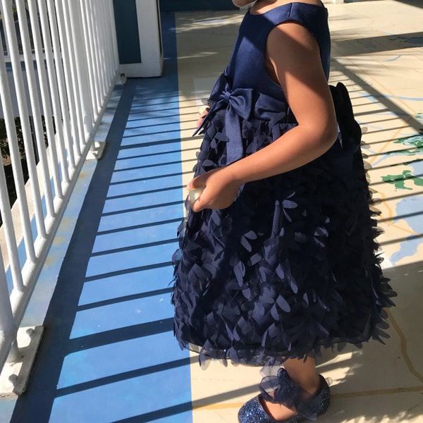 Navy Blue Rock Glitter Maryjane With CHIFFON BOW for Flower Girls ...