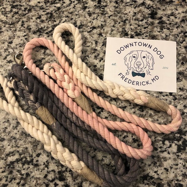 Powder Pink Cotton Rope Dog Leash: Hand-dyed Organic Lead - Etsy