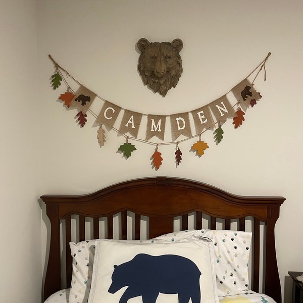 Bear Woodland Nursery Decor, Custom Personalized Name Banner, Bear Baby ...