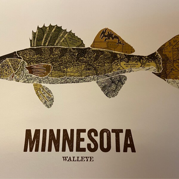 Minnesota State Fish, Map Art, Nature Outdoor Art, Vintage Map Art, Art ...
