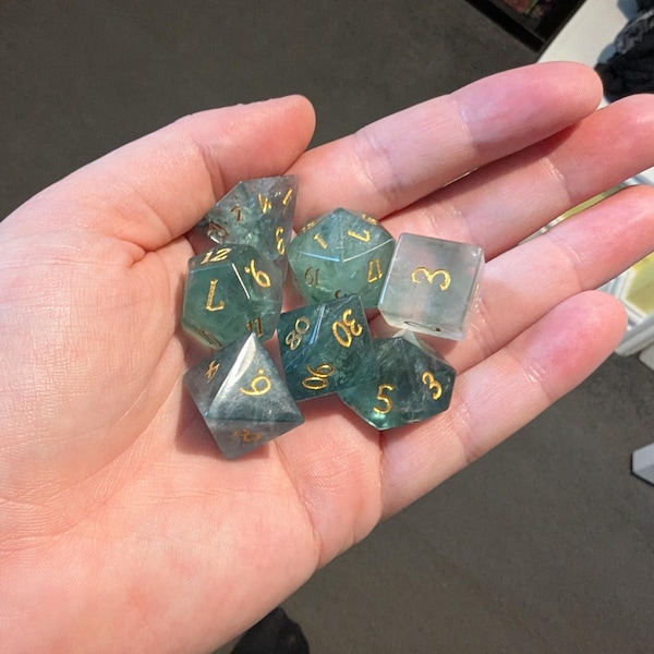Green Jade DND Dice Set, Aventurine Sharp Edge D&D Dice Set, Dungeons ...