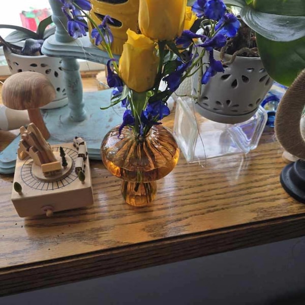 Glass Mushroom Bud Vase, Floral Home Decor, Mushroom Decor, Creative ...