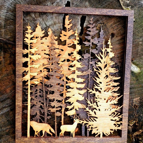 Layered Forest Design for Laser Cutting 2 Separate Designs 4 Panels ...