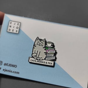 Cats Books and Tea Cat Enamel Pin | Etsy