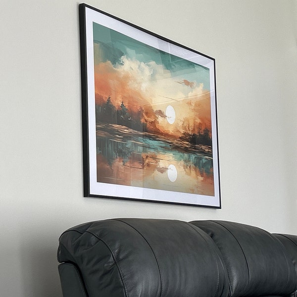 Abstract Southwest Landscape Wall Art, Ranch Home Decor, Teal Green ...