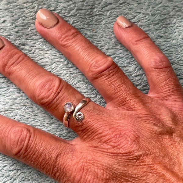 Rainbow Moonstone 925 Silver Adjustable Ring, Snake Ring, Wrap Ring ...