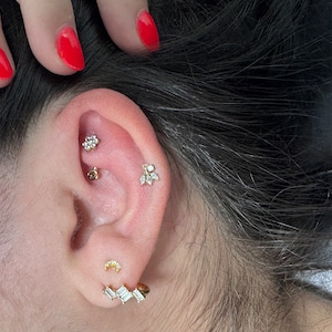 14K Solid Gold Vertical Helix Piercing/hidden Rook Dangle Earring ...