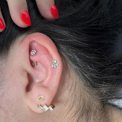 14K Solid Gold Vertical Helix Piercing/hidden Rook Dangle Earring ...