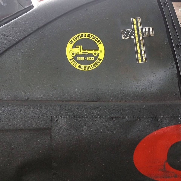 In Memory Flat Bed Tow Truck Vinyl Decal Sticker - Personalize With ...