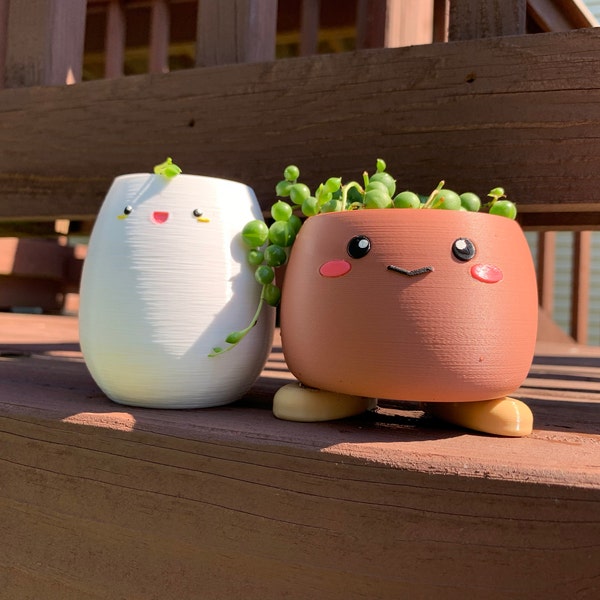 3D Printed Smiling Planter With Feet: Kawaii Desk Organizer - Etsy