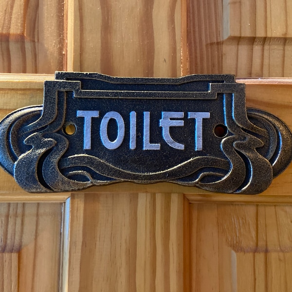 TOILET SIGN Art Nouveau Style Antique Bronze Finish Cast Iron 18.5cm X ...