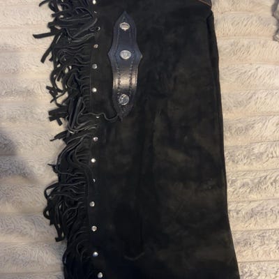 Handmade Cowgirl Chap Buck Skin Suede Black Leather Pant Rodeo Chap Western Leather Chap Suede ...