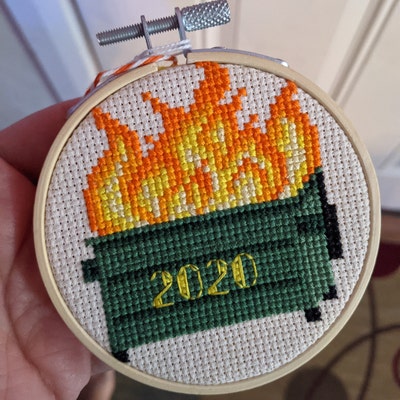 Mini Dumpster Fire Cross Stitch Pattern, Tiny Subversive Embroidery ...
