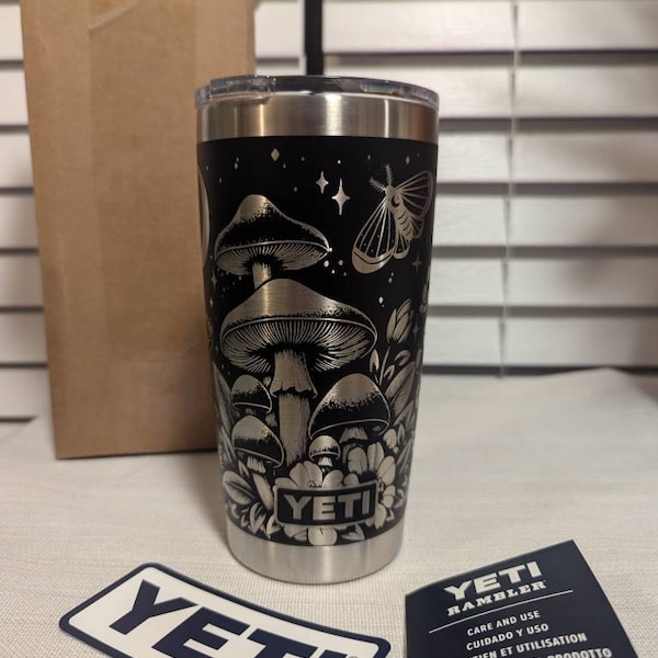 Mushroom Moth Yeti Tumbler, Mystical Cottagecore Moon Gift, Engraved ...