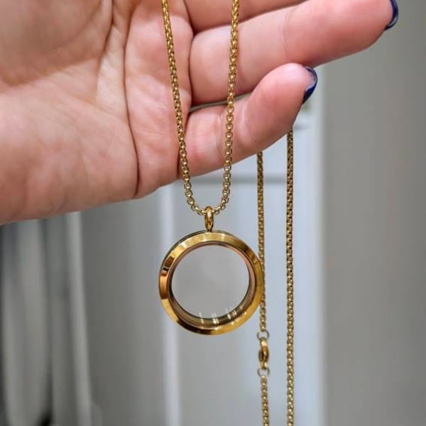 Large Gold Floating Locket Necklace: 30mm Glass Keepsake - Etsy