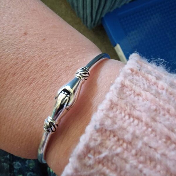 Silver Adjustable Hug Hands Bangle, Open Unique Bracelet, Mothers Day ...