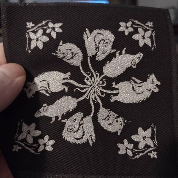 Rat King- Silver Screen Print Fabric Patch 8x8cm- Goth, Rat Lover Gift ...