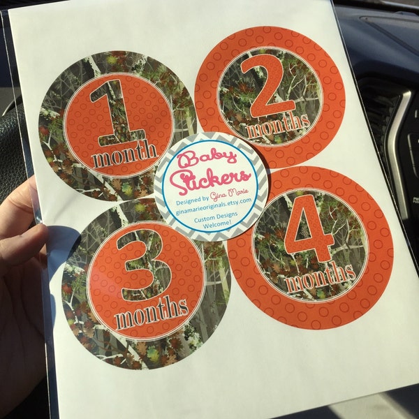 Baby Monthly Milestone Growth Stickers in Camo With Orange Dots MS555 ...