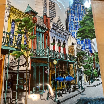 Dauphin Street Watercolor Print, Mobile, Alabama Art, Cityscape ...